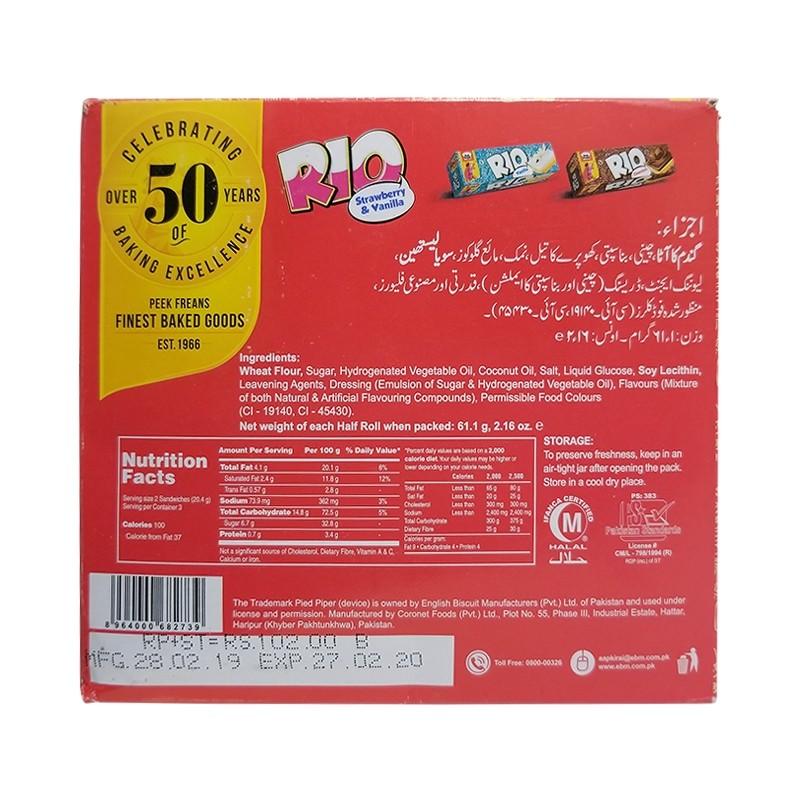 Pack of 6 Peek Freans Rio Strawberry Vanilla Biscuits Half Roll